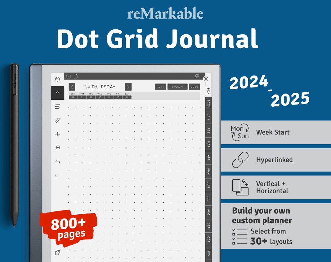 Remarkable Daily Notes Dot Grid Journal, Hyperlinked Remarkable ...