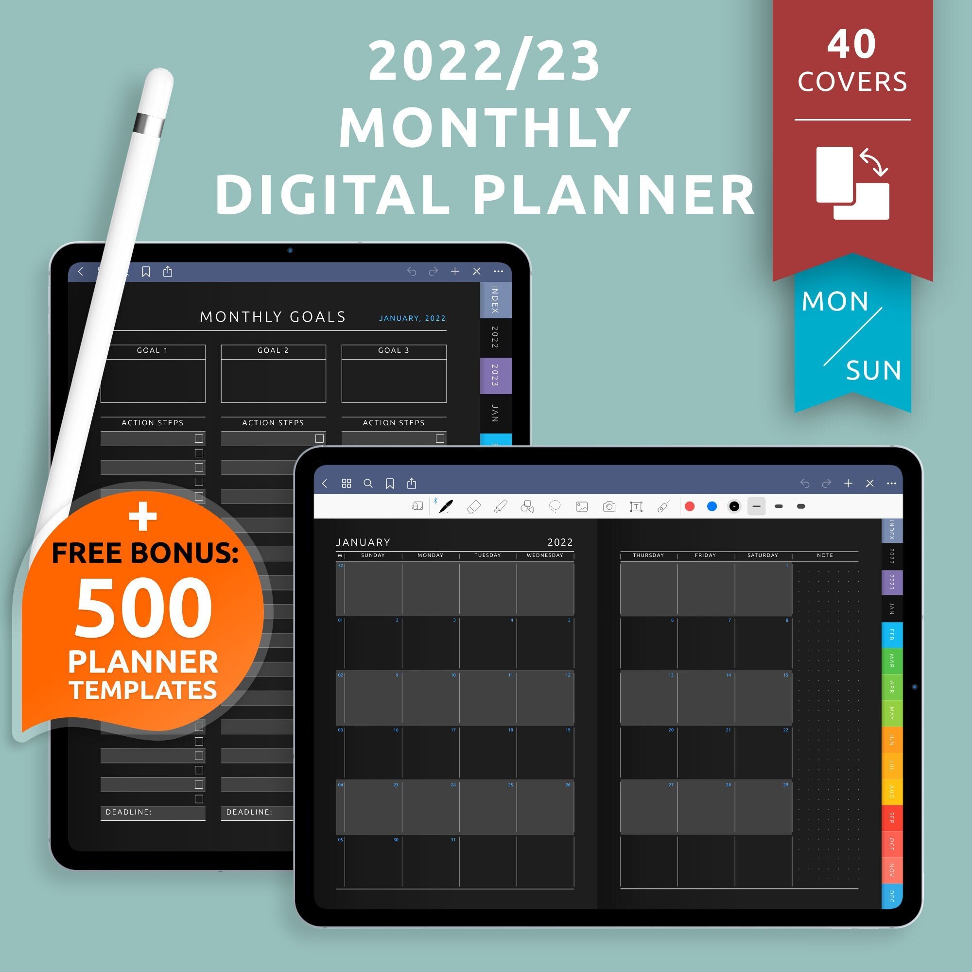 Android for Goodnotes 40 Custom Covers +500 Templates Digital Organizer ...