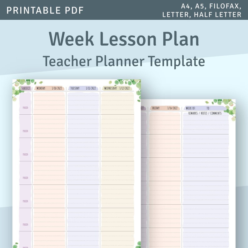 2024 Weekly Teacher Lesson Plan Template, Floral Printable (PDF ...