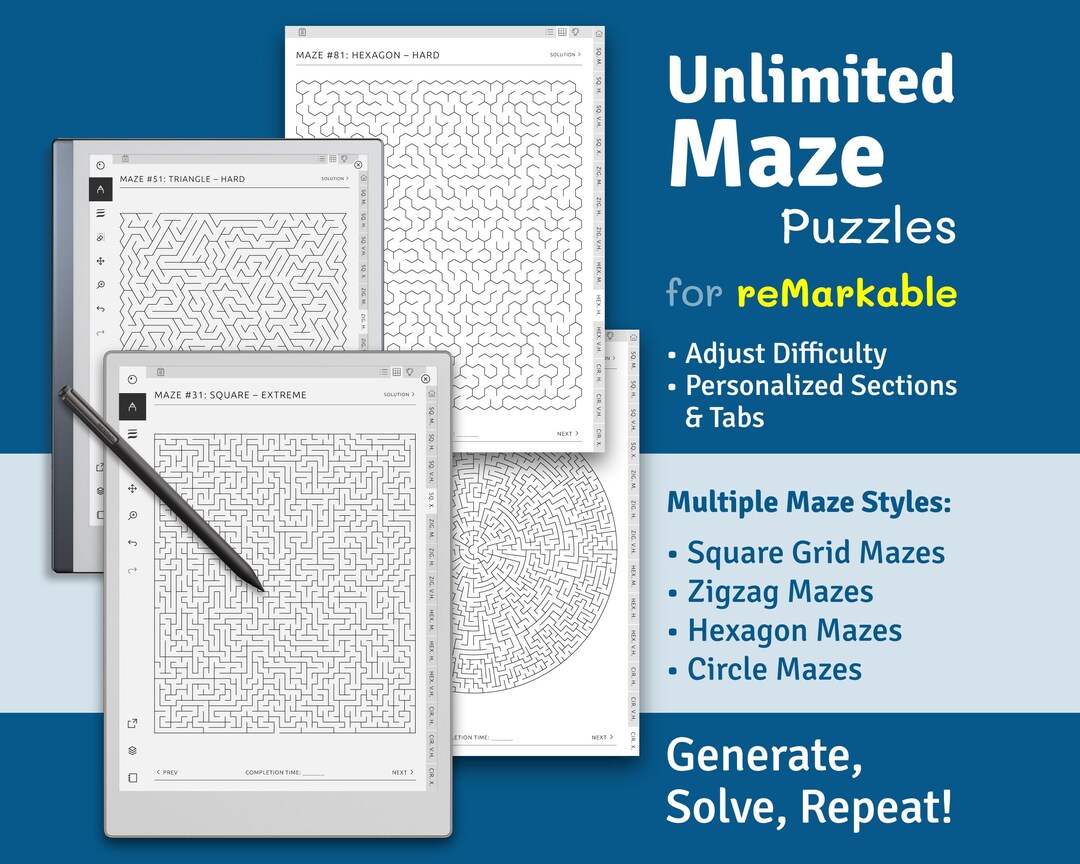 Unlimited Maze Puzzles for Remarkable 2, Paper Pro Devices. Digital ...