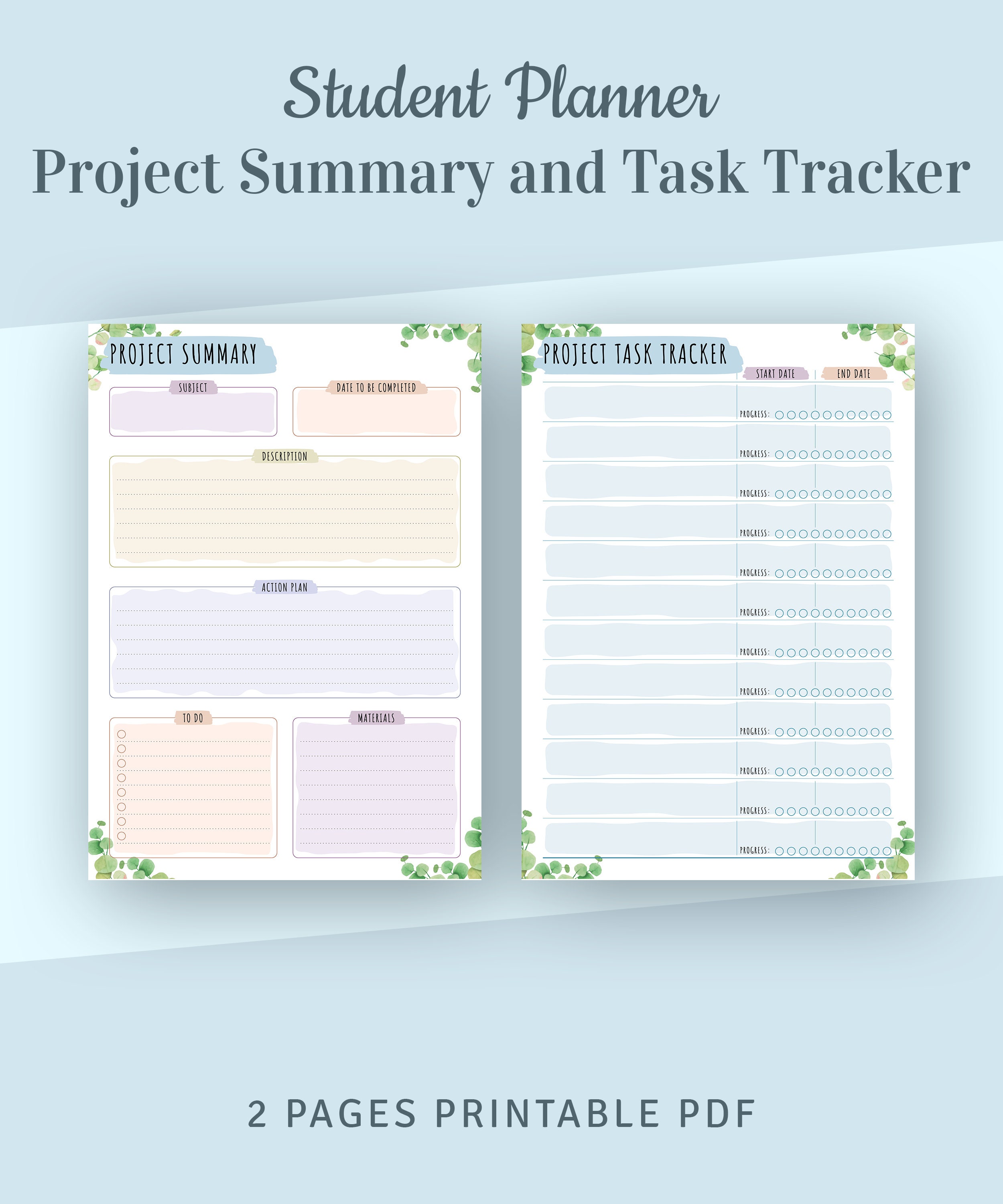 Student Project Planner Printable Template School Project | Etsy