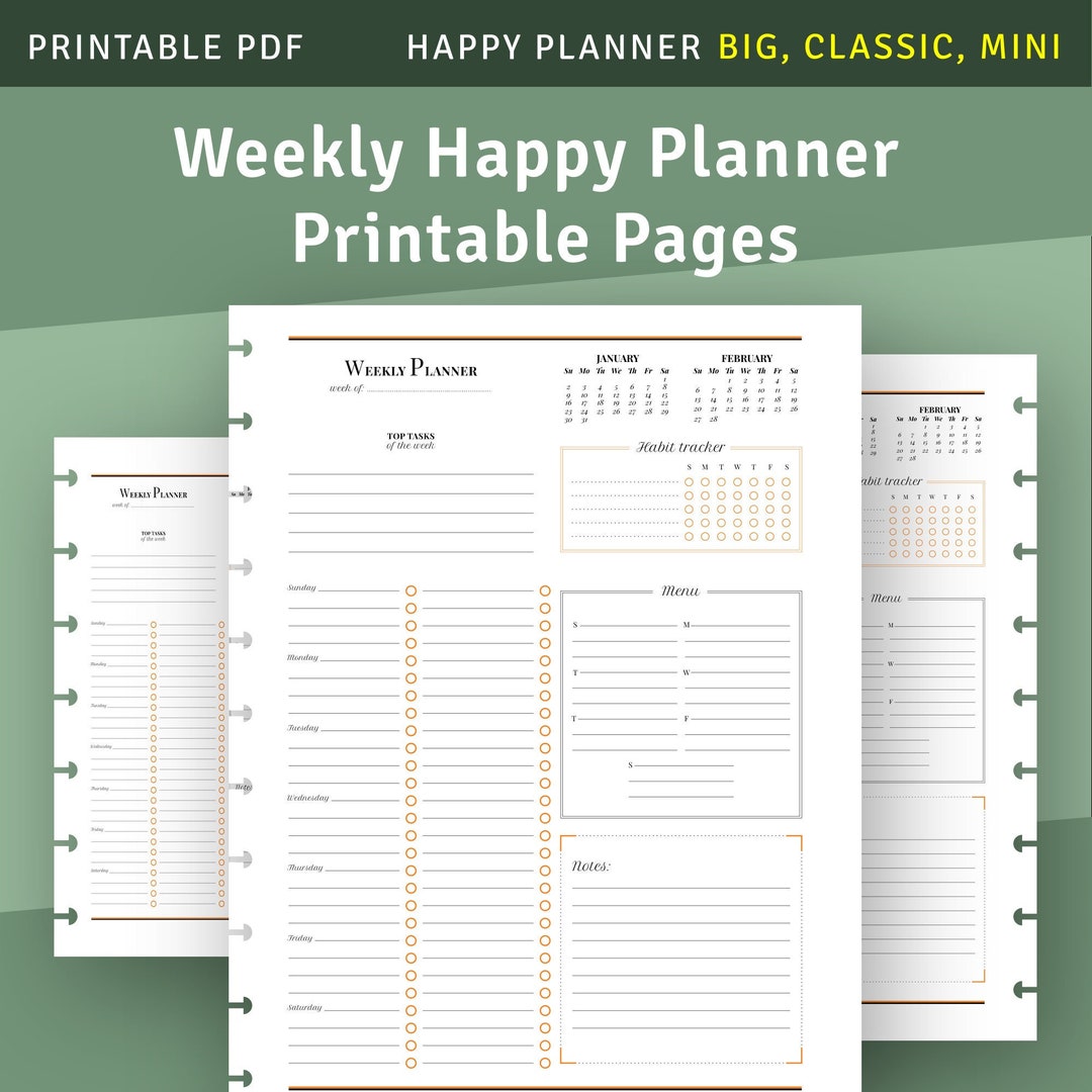 Weekly Happy Planner With Habit Tracker, Weekly Agenda Template for ...