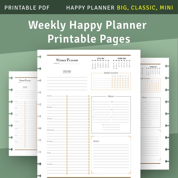 Weekly Happy Planner With Habit Tracker Weekly Agenda | Etsy