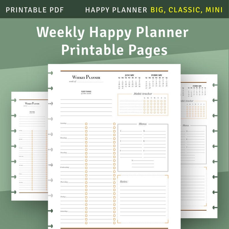 Weekly Happy Planner With Habit Tracker, Weekly Agenda Template for ...