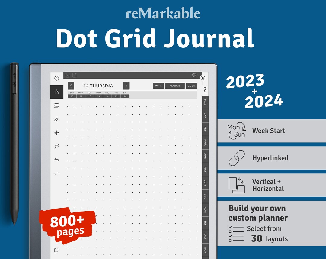 Remarkable Daily Notes Dot Grid Journal, Hyperlinked Remarkable ...