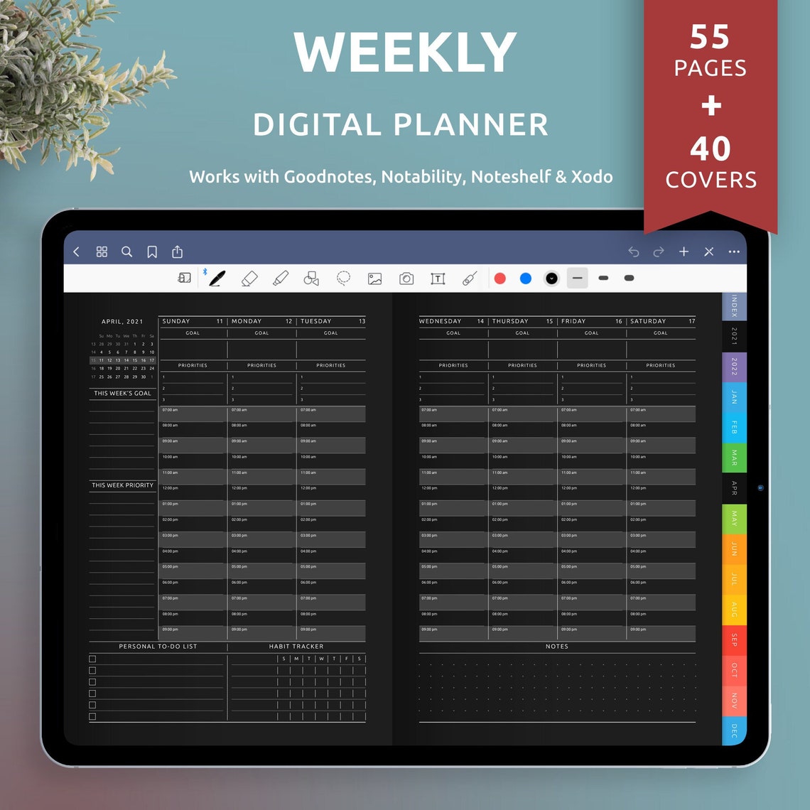 Digital Weekly Schedule Template for iPad / Android, Notability ...