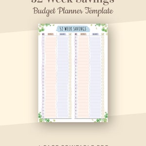52 Week Savings Budget Template, Money Savings Challenge, Budget ...