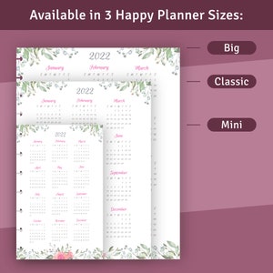 Happy Planner Yearly Calendar Refill, Printable Year on One Page ...