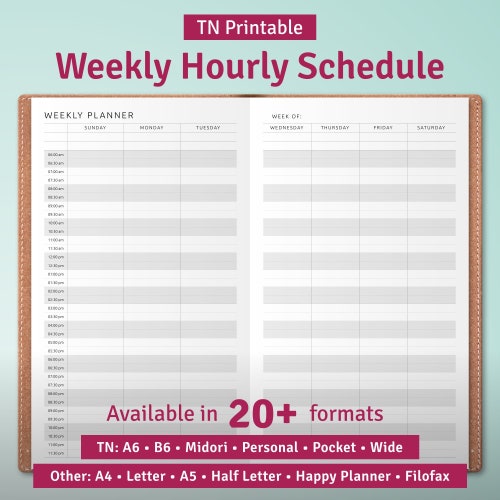 Hourly Weekly Schedule Landscape Weekly Planner Printable - Etsy