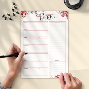 Floral Weekly Planner Template, Weekly Organizer, Undated Weekly Agenda ...