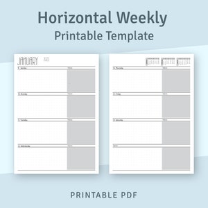 Horizontal Weekly Planner Template, Printable PDF, Undated - Etsy