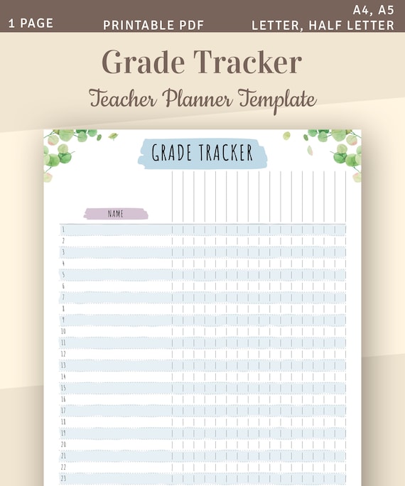 Printable Grade Tracker Template Teacher Grade Log Sheet | Etsy