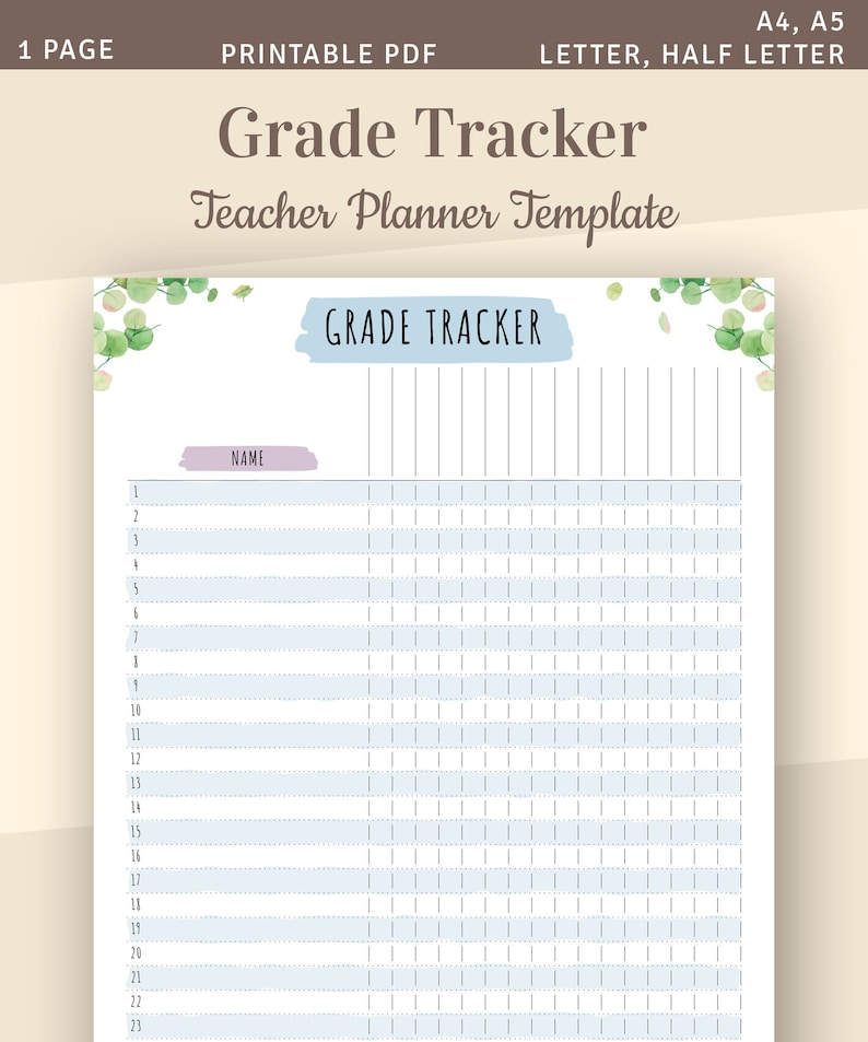 Printable Grade Tracker Template Teacher Grade Log Sheet | Etsy Canada
