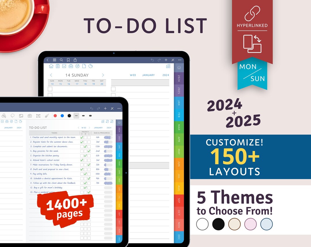 Daily To-do Digital Planner for Goodnotes, Notability, Daily Hourly ...