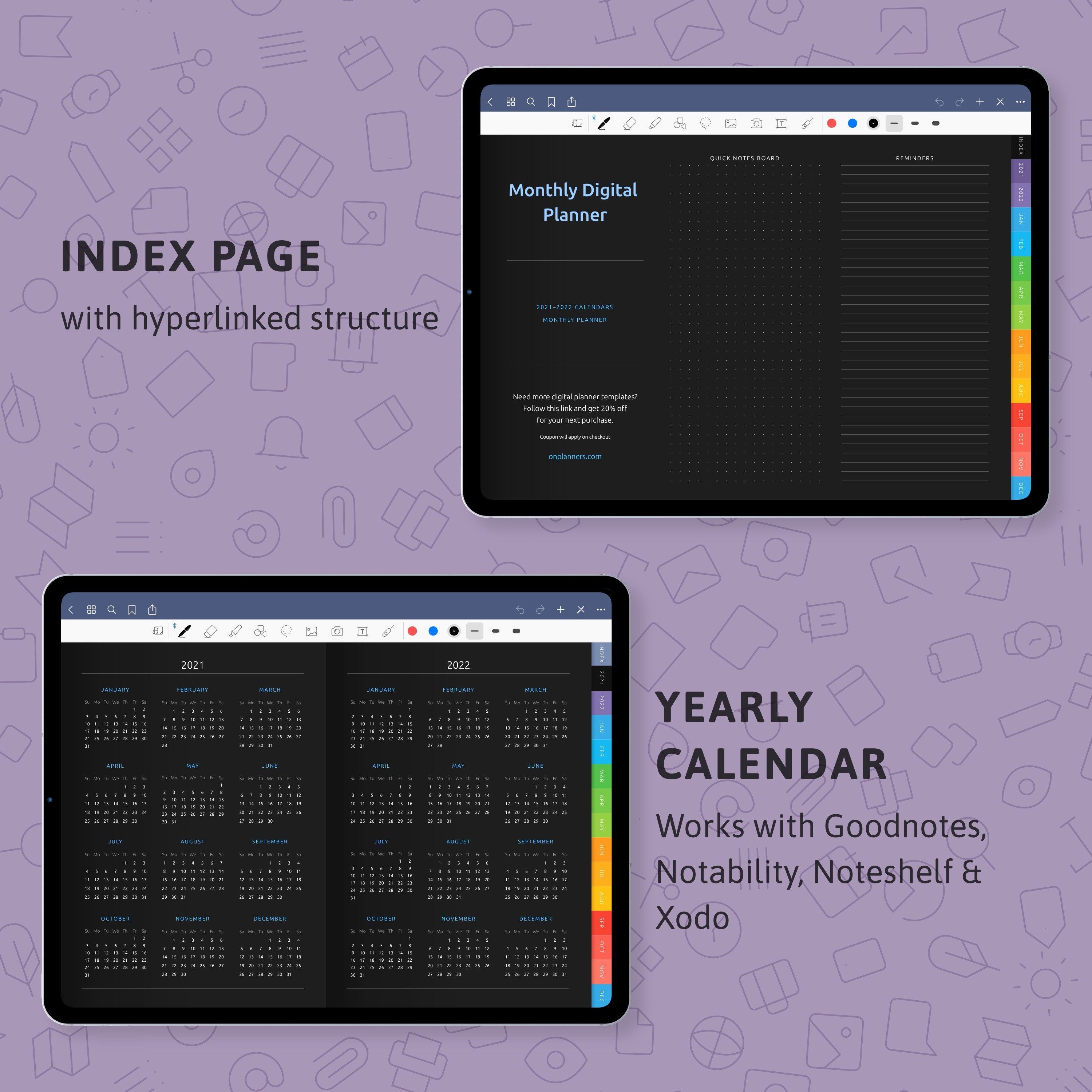 12-months Digital Calendar Template for Goodnotes Notability - Etsy