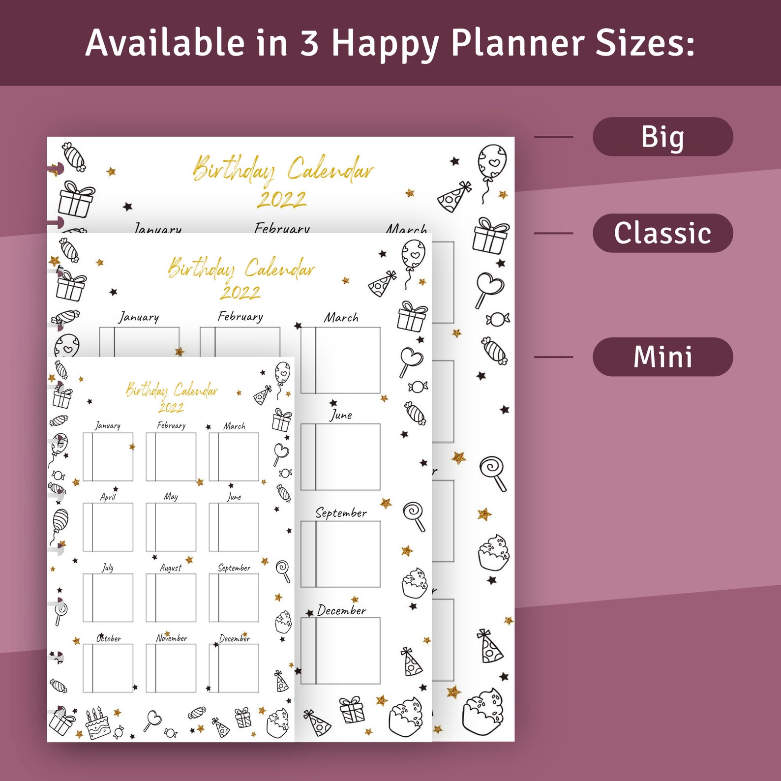 Yearly Birthday Calendar Template for Happy Planner Classic / | Etsy