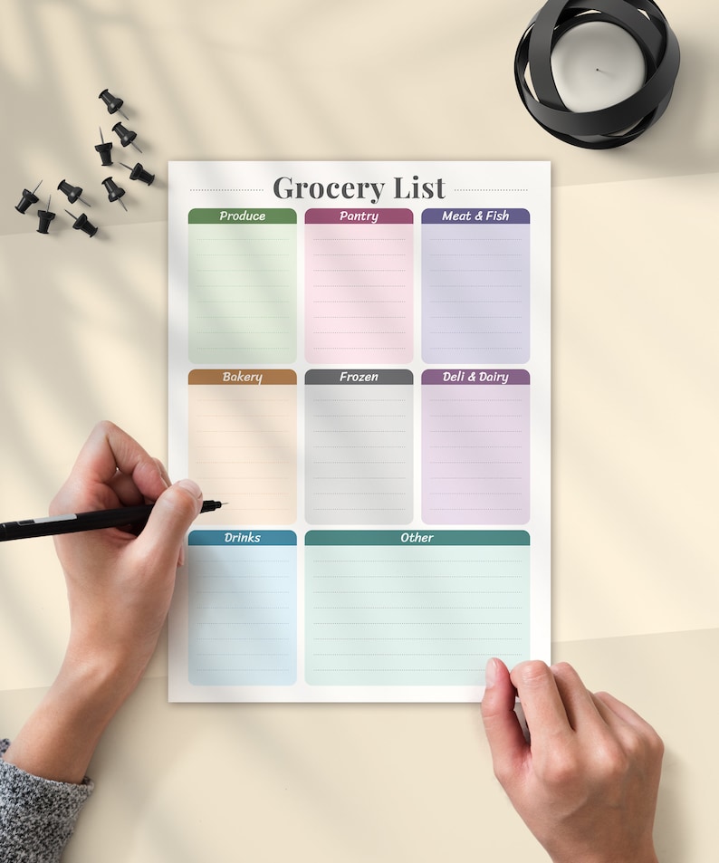 Colored Grocery List Planner, Printable Shopping List (PDF) - Etsy