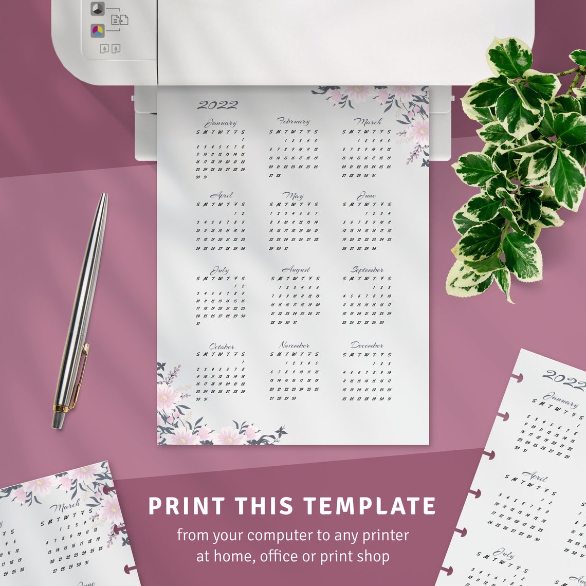 Yearly Calendar Pages for Happy Planner Classic / Big / Mini, Printable ...