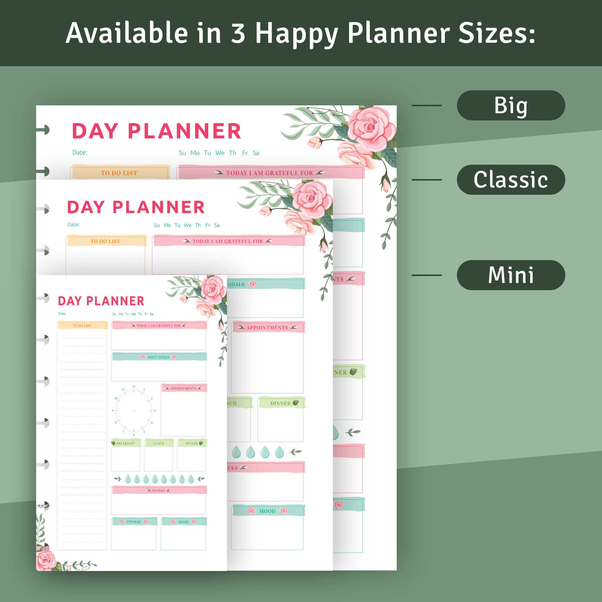 Daily Happy Planner Template, Printable Inserts (classic, Big, Mini ...