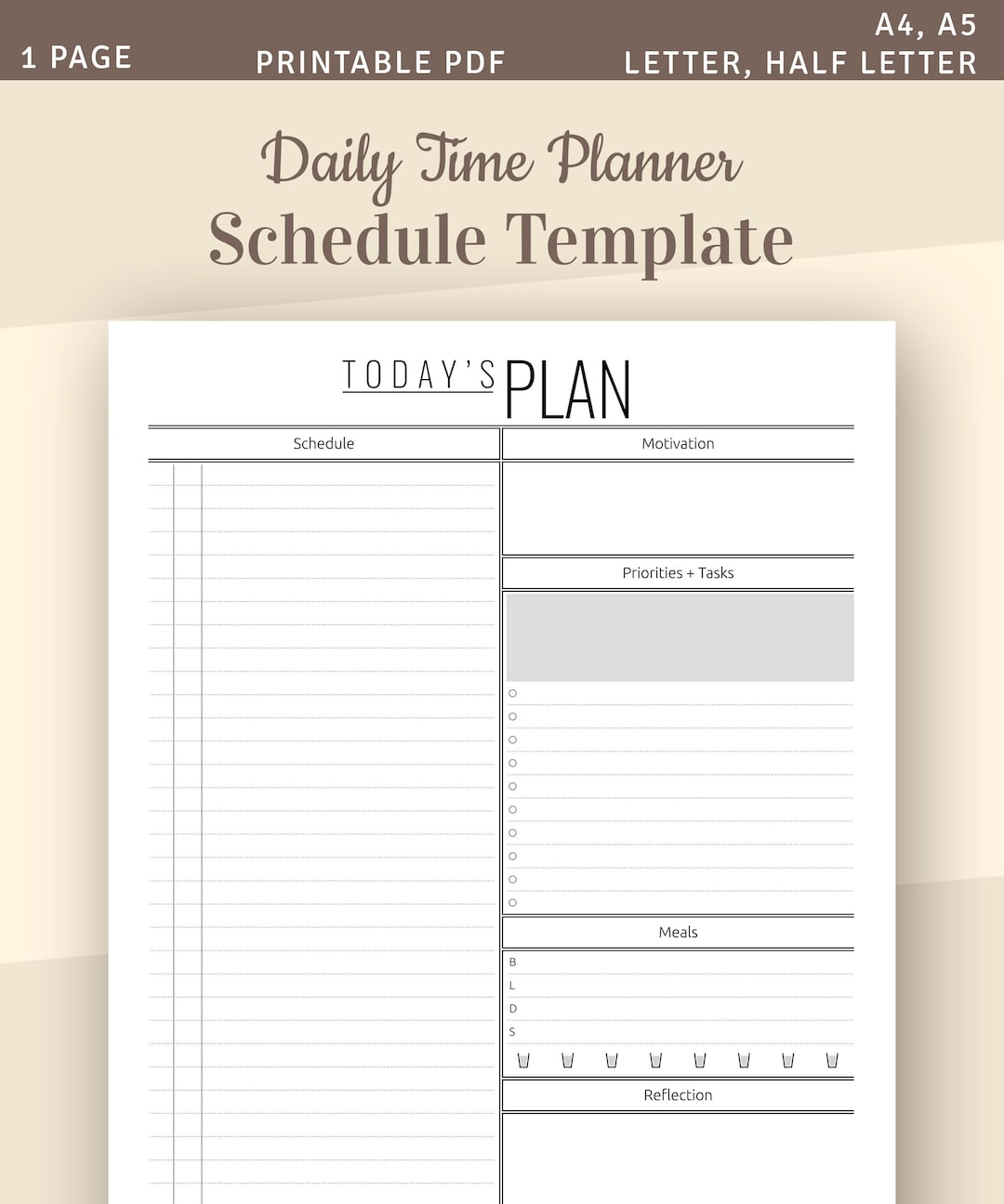 Daily Time Planner, Schedule Template, Undated Daily Planner, Instant ...