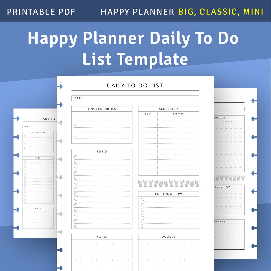Daily Schedule to Do List Template for Happy Planner Classic / Big ...