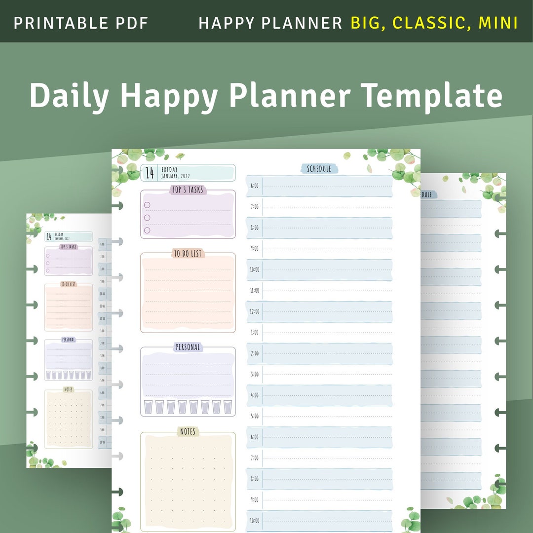 Happy Planner Daily Printable Insert, Day at a Glance Template for ...