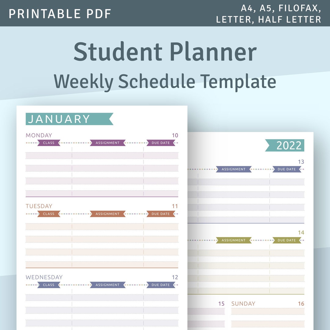 2024-2025 Student Planner Weekly Schedule, Academic Printable (PDF) - Etsy