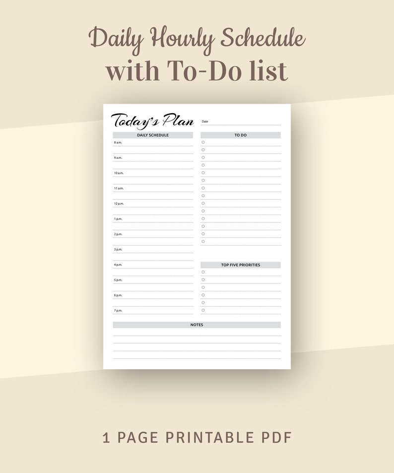 Daily Hourly Schedule Printable, To-do List, A4 A5 (PDF) - Etsy