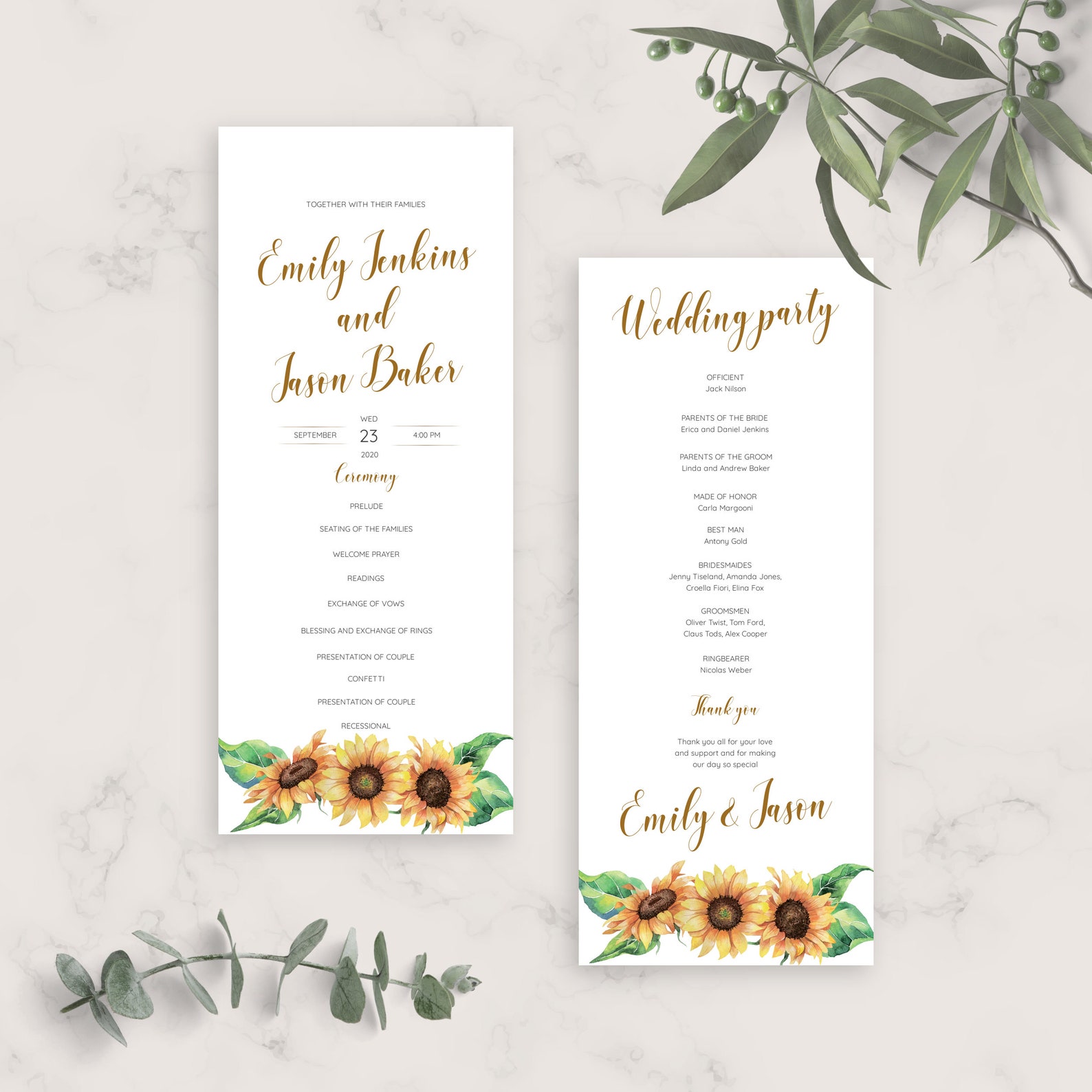 Sunflower Wedding Program Card Template Program for Wedding - Etsy