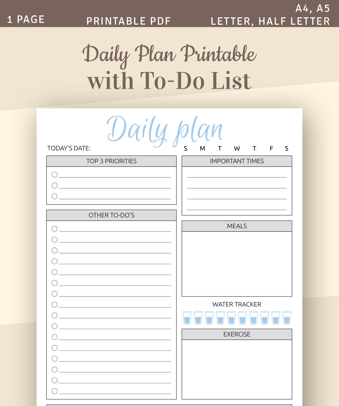 Daily Plan Printable Template With To-do List Daily Agenda - Etsy