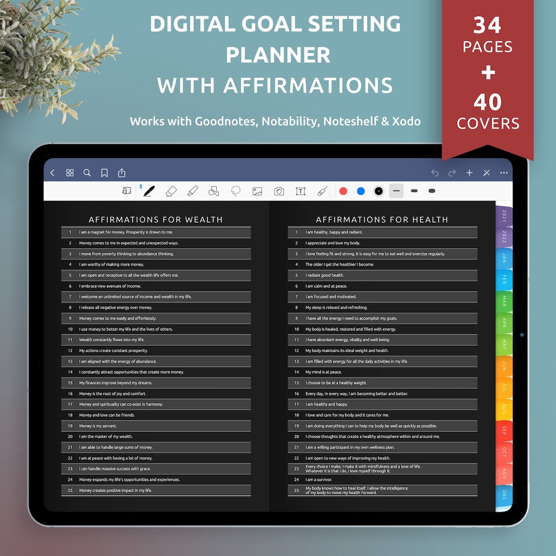 Digital Goal Setting Planner With Affirmations, Life Goals ...