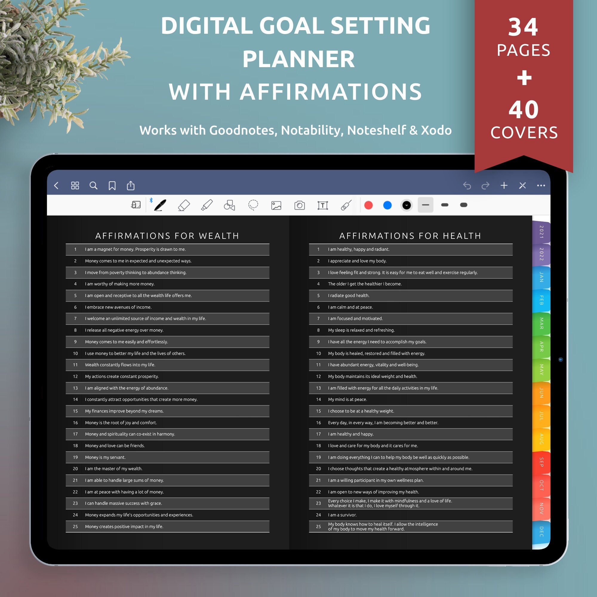 Digital Goal Setting Planner With Affirmations Life Goals & - Etsy
