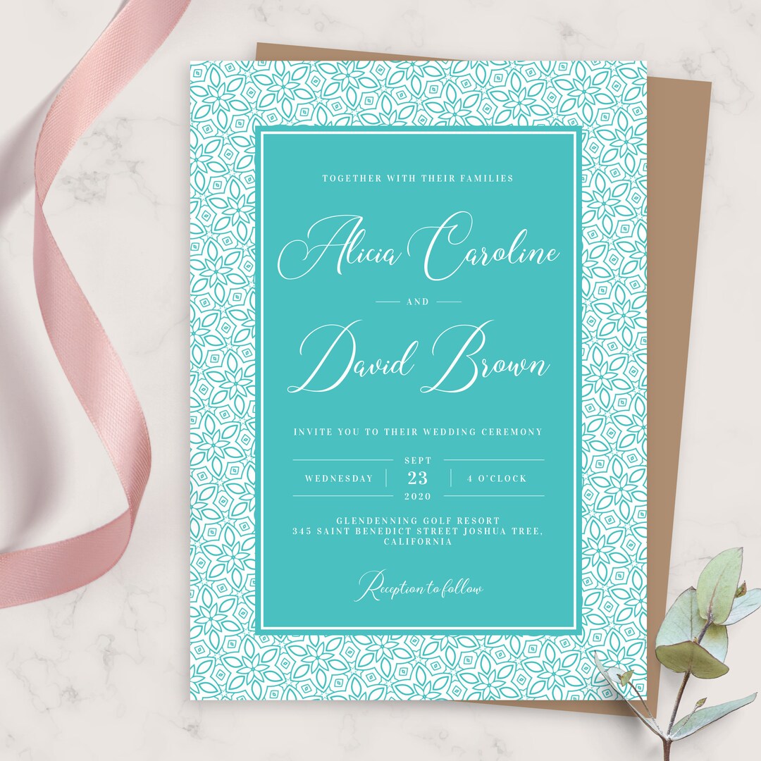 Pastel Blue Wedding Invitation Template (PDF, JPG, PNG) - Etsy