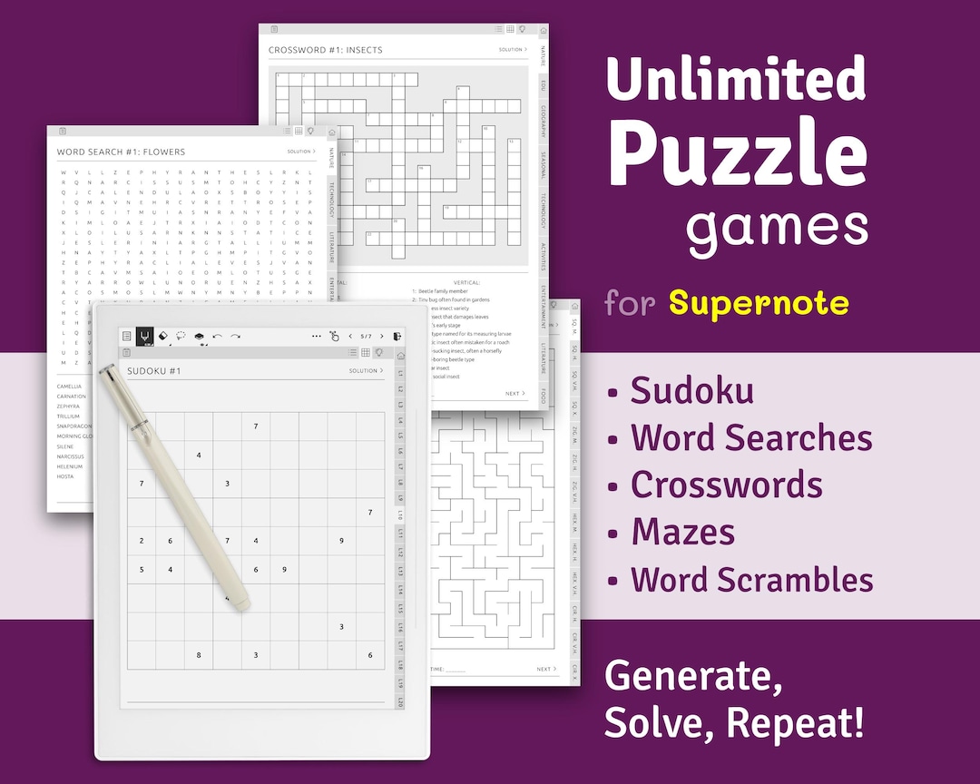 Supernote Puzzle Games: Sudoku, Crossword, Maze, Word Search ...