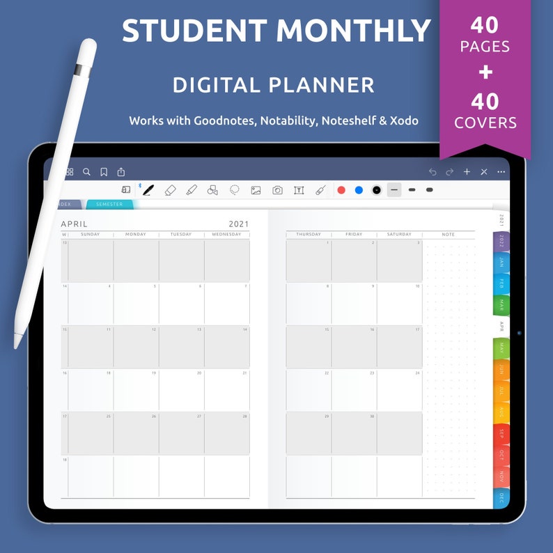 Digital Student Monthly Planner for Goodnotes Notability - Etsy