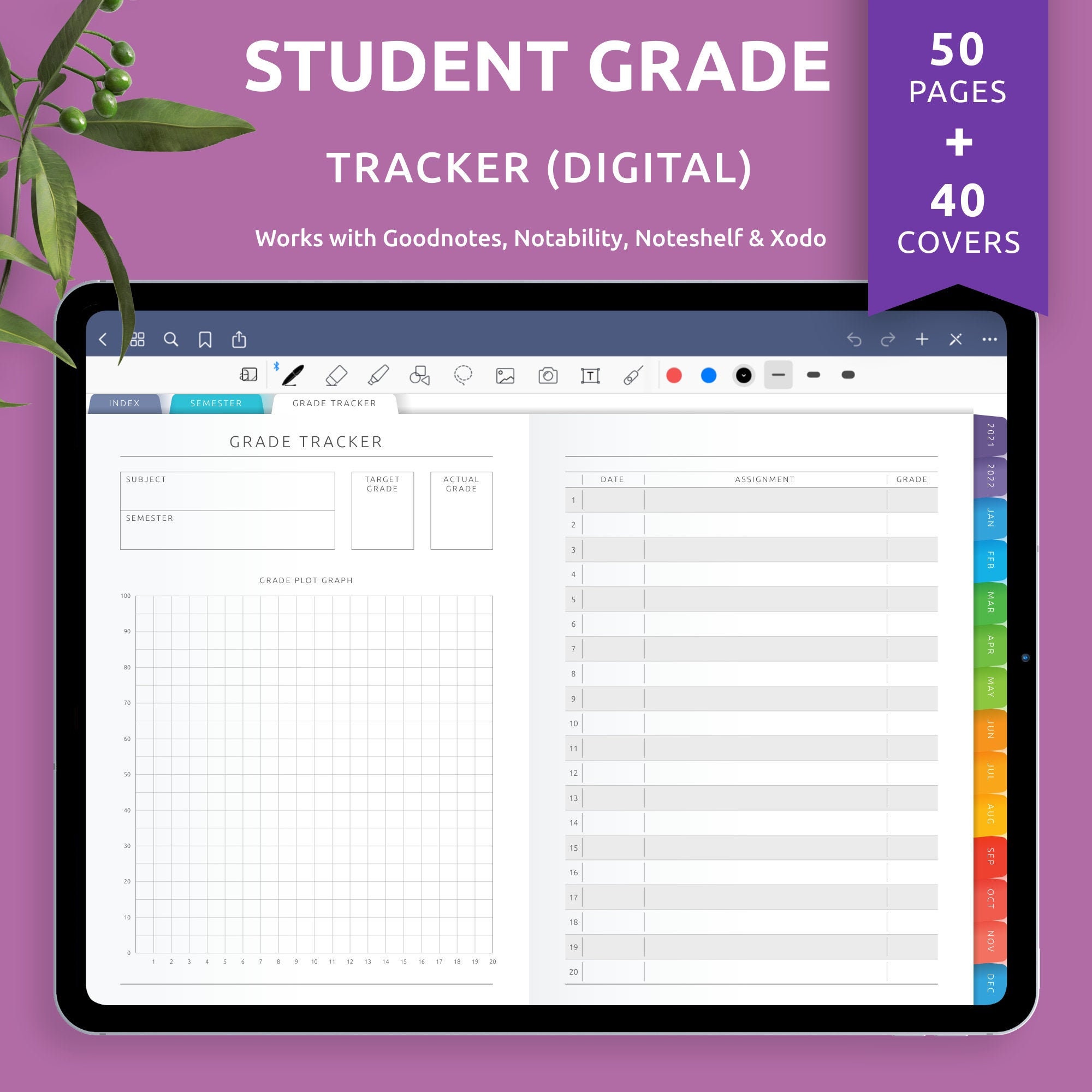 Digital Student Grade Tracker for Goodnotes Notability - Etsy