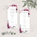 Burgundy Wedding Program Card Template, Program for Wedding, Printable ...