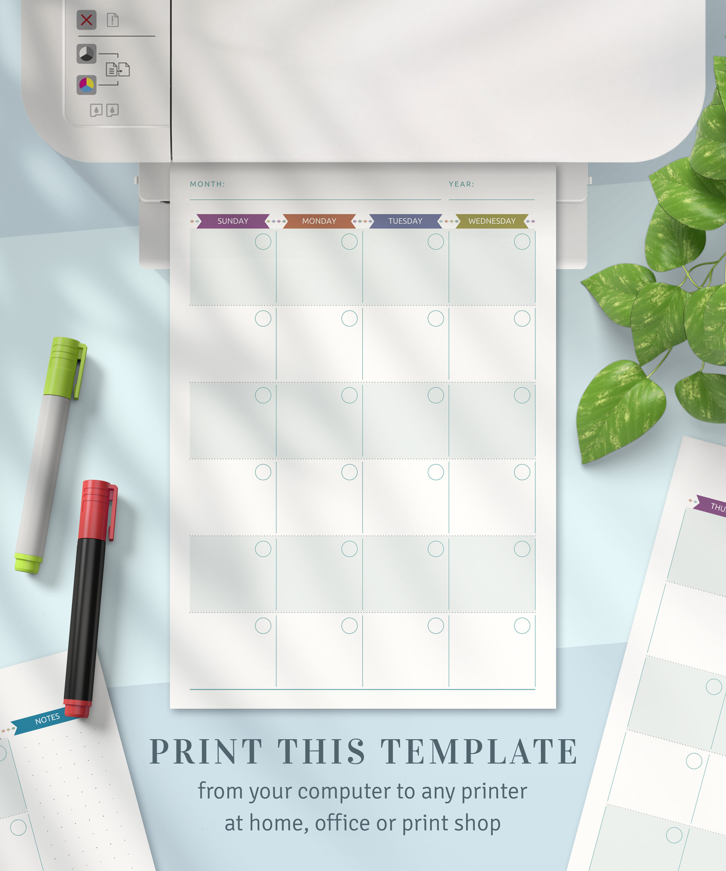 Undated Monthly Calendar Printable Template Monthly Planner | Etsy
