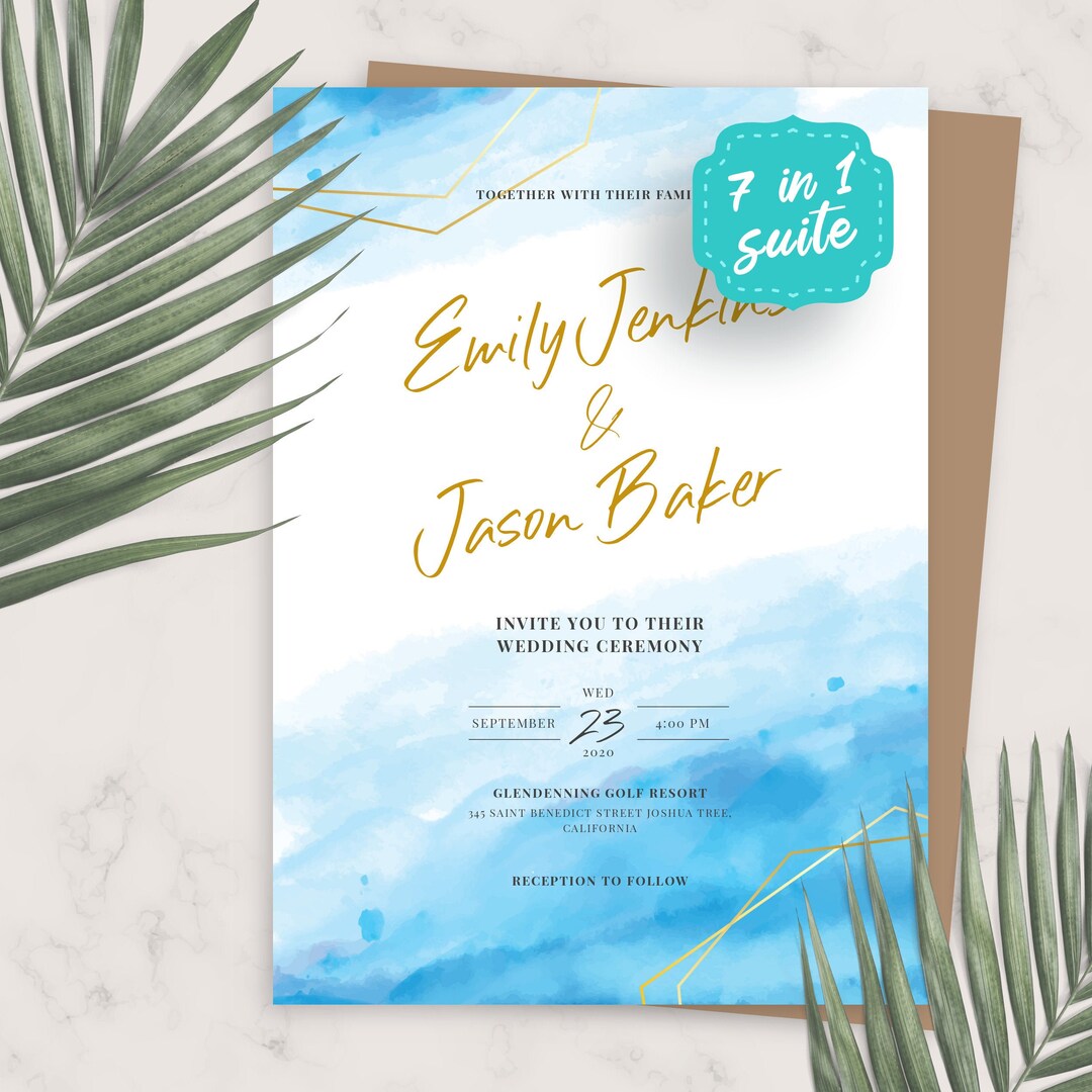 Wedding Invite, Blue Sky Winter Wedding Invitation Suite, Printable ...