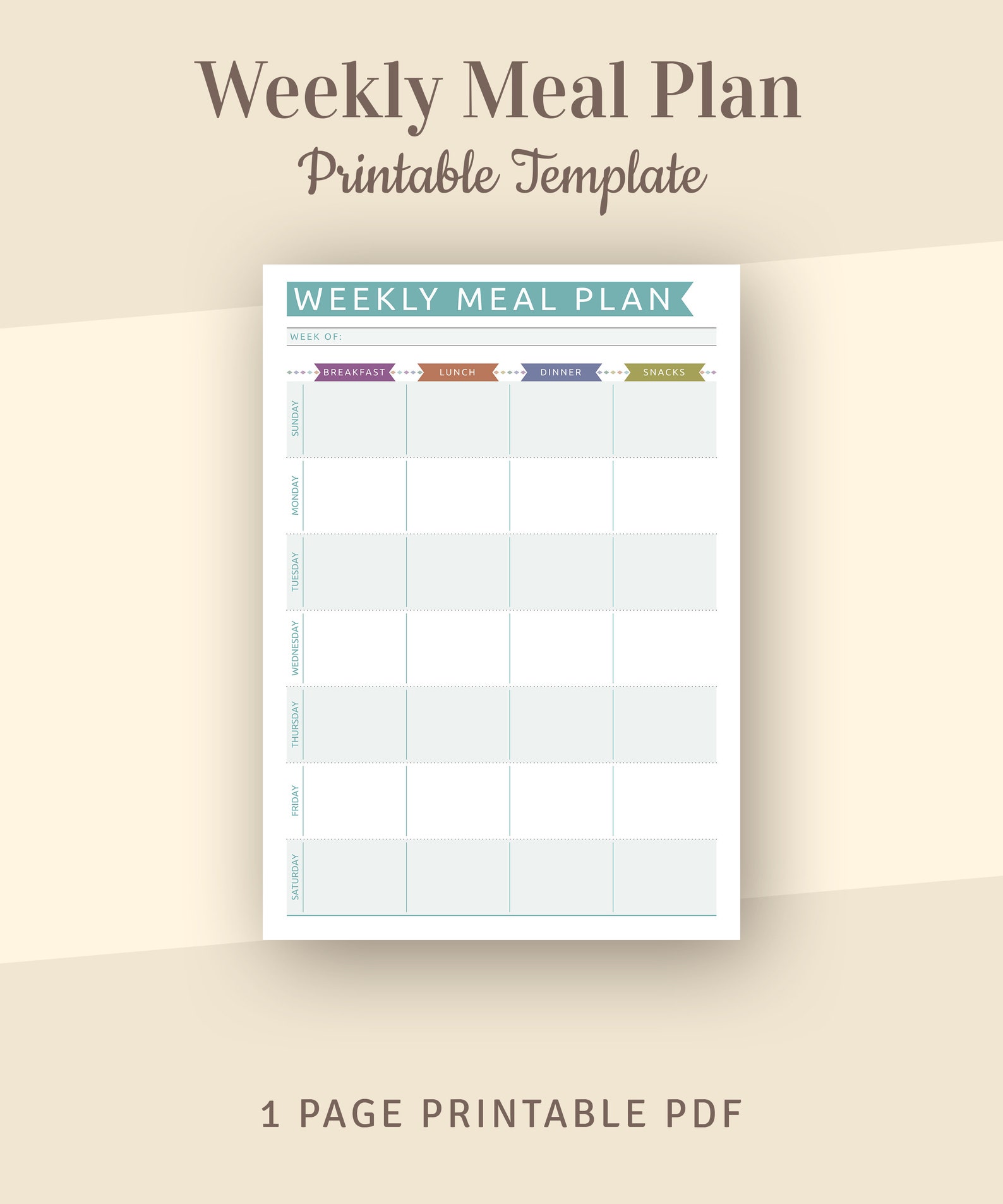 Weekly Meal Plan Printable Week Menu Planner Weekly Food - Etsy