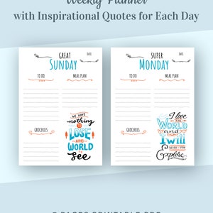 Weekly Planner With Inspirational Quotes for Each Day, 7 Days ...
