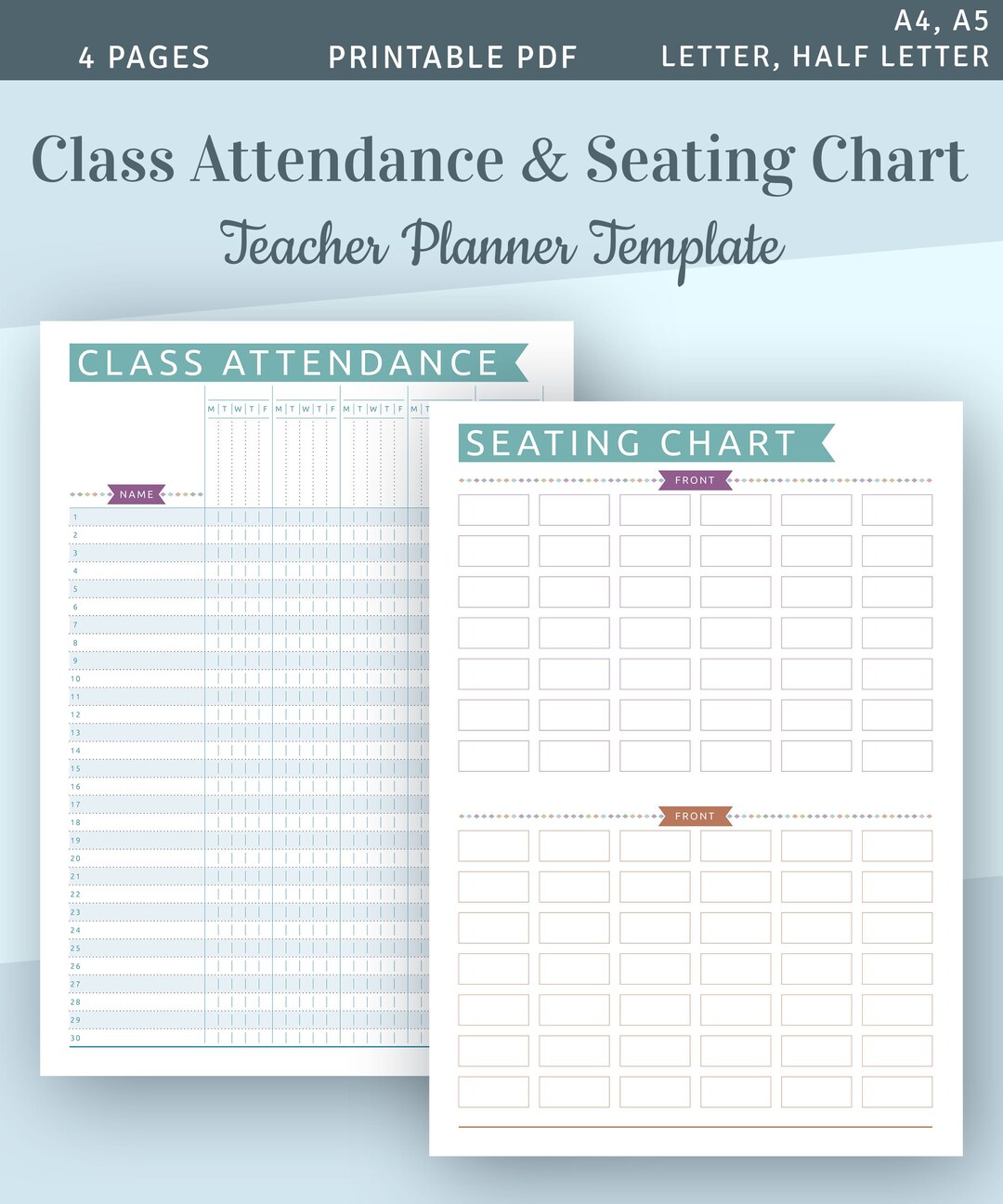 Student Attendance Sheet & Seating Chart Template, Teacher Organizer ...