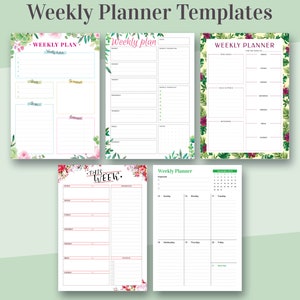 Weekly Planners Kit, Printable Week at a Glance Templates 8 in 1 Bundle ...