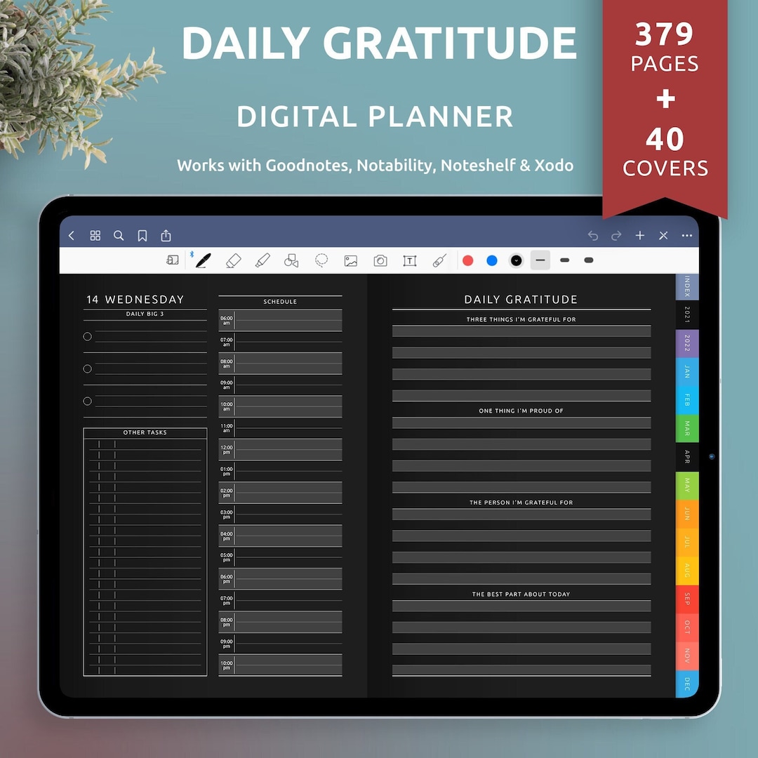 Daily Gratitude Journal for Goodnotes / Notability, Daily Reflection ...