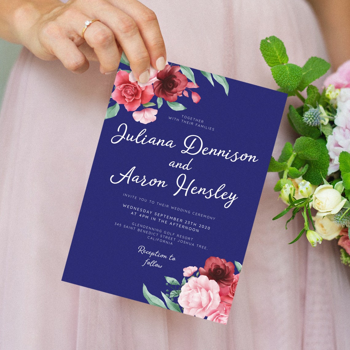 Wedding Invite Navy Blue Wedding Invitation Printable - Etsy