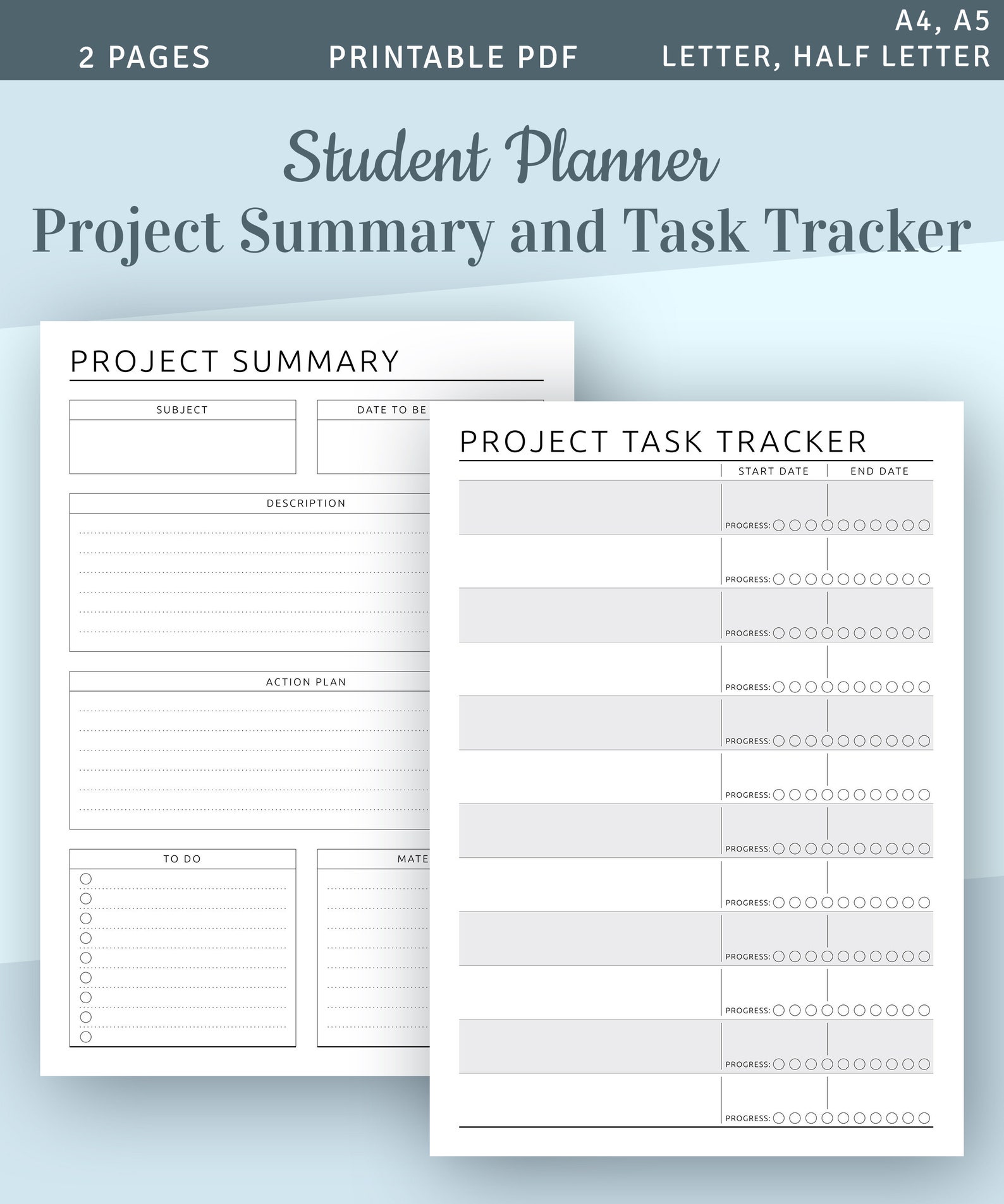 Student Project Planner Printable Template School Project - Etsy Canada