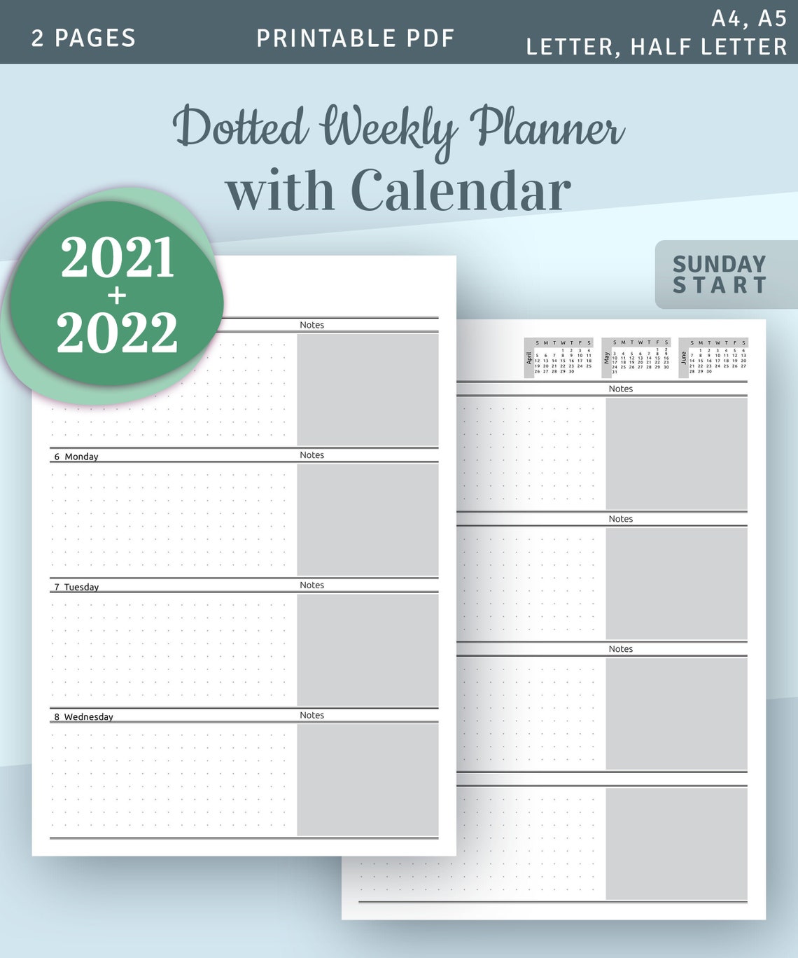 Weekly Planner with Calendar 2021 Weekly Planner Template | Etsy