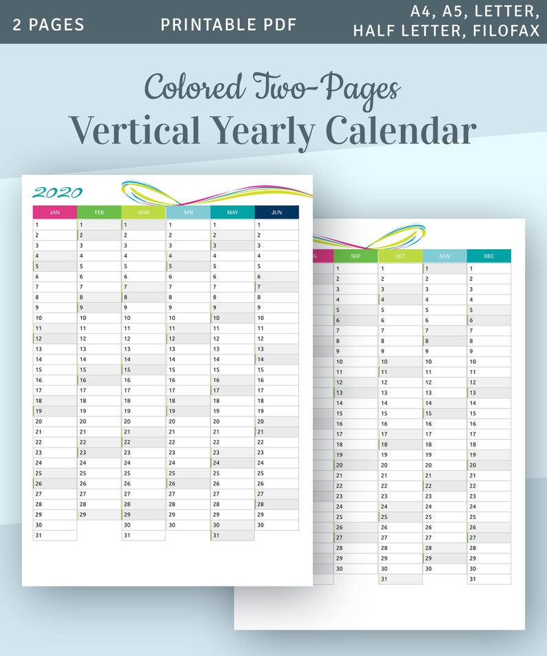 Yearly Planner Insert Vertical Planner Weekly Calendar Two | Etsy