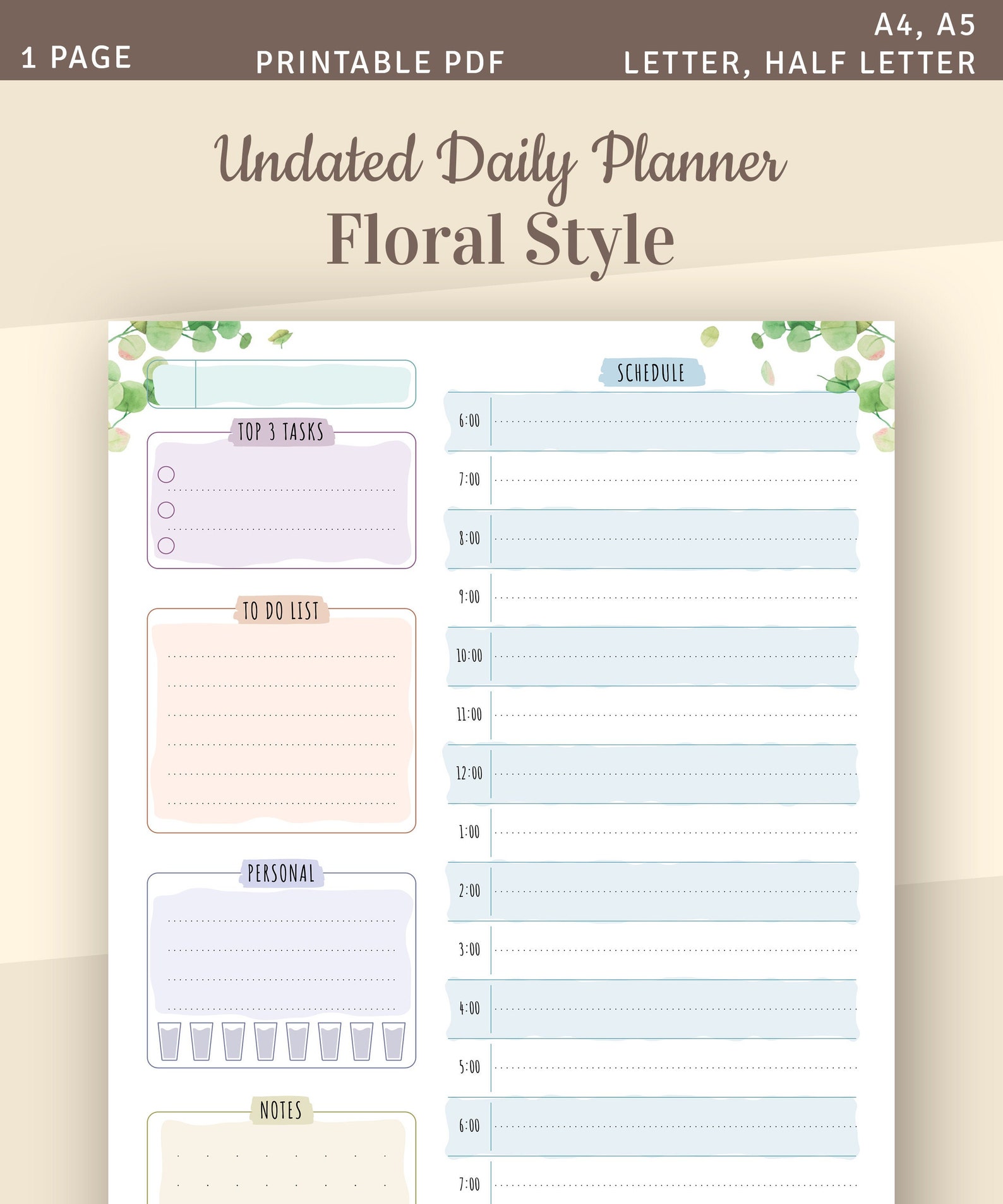 Daily Planner Printable Template Floral Undated Daily - Etsy