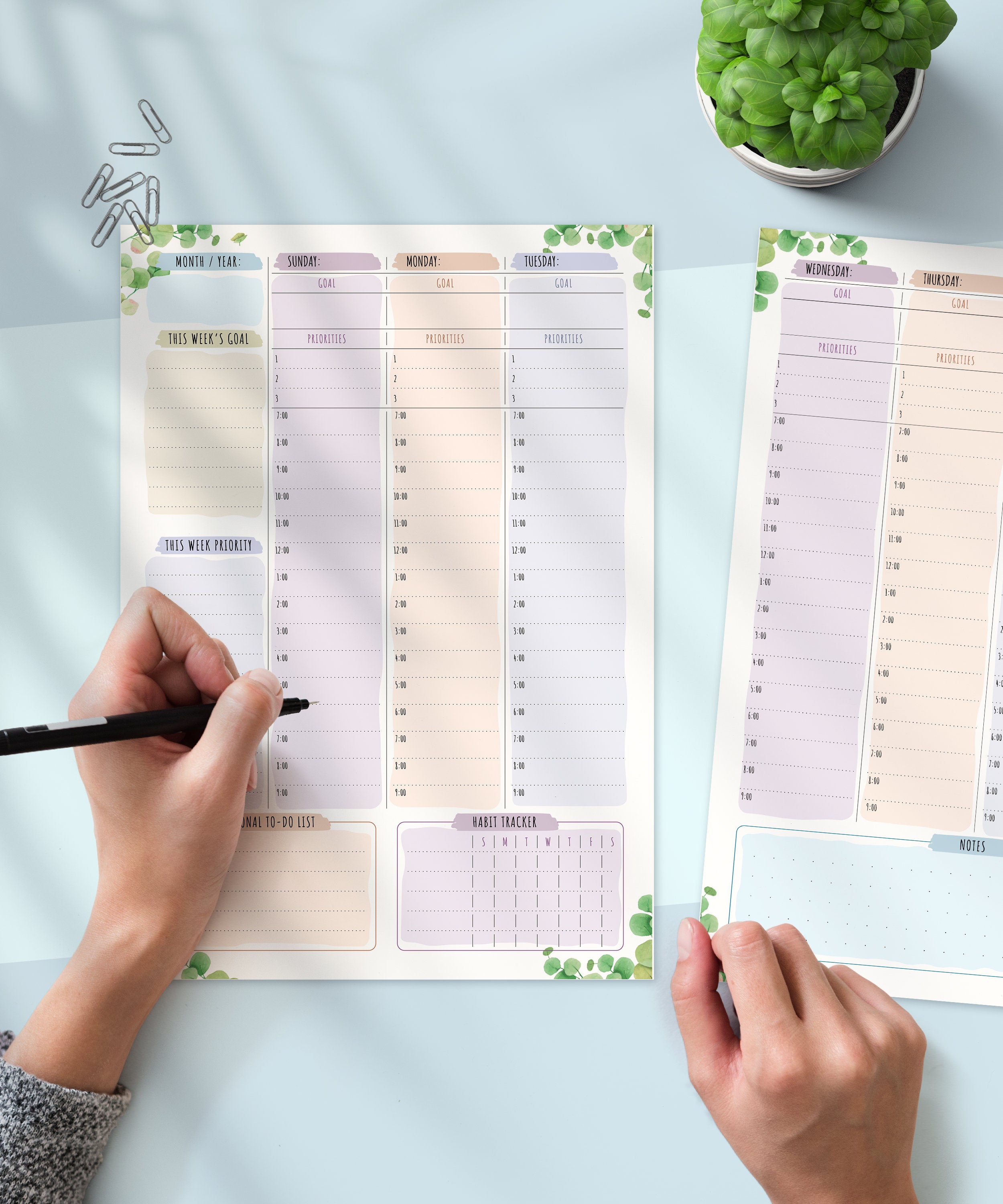 Floral Undated Weekly Planner Template, Printable Agenda (digital ...
